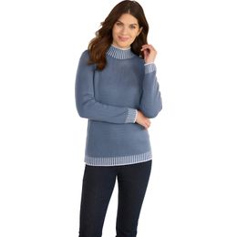 Damen Stehkragenpullover mit Kontrast-Details rauchblau, Gr&ouml;&szlig;e 40