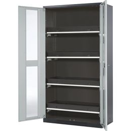 ASECOS Labor-Chemikalienschrank, 2-t&uuml;rig, hoch, 4 Ausz&uuml;ge, mit Sichtfenster, grau
