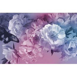 Fototapete papermoon "BLUMEN ABSTRAKT-MUSTER DESIGN ROSEN BLUMEN DECOR RETRO", bunt, B:5m L:2,8m, Vlies, Tapeten