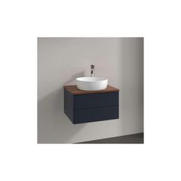 Villeroy & Boch Villeroy und Boch Antao Waschtisch-Unterschrank L18152HG mit Beleuchtung, 2 Ausz&uuml;ge, 600 x 360 x 500 mm, Front mit Struktur, Midnight Blue Matt Lacquer / Warm Walnut