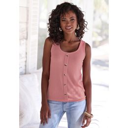 Lascana Damen Tr&auml;gertop "mit Zierknopfleiste", lila, Gr. 48, unifarben, Piqu&eacute;, Obermaterial: 69% Polyester (REPREVE), 28% Viskose, 3% Elasthan, Tops,