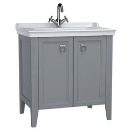 Vitra Valarte Waschtisch-M&ouml;bel-Set 62154 79,5 x 53 x 88 cm, 2 T&uuml;ren, Korpus grau matt/Waschtisch wei&szlig; hochglanz