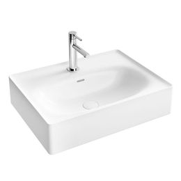 Vitra Equal Aufsatz-Waschtisch 7241B403-0631 60x45cm, Hahnloch/&Uuml;berlaufschlitz, geschliffen, wei&szlig; hochglanz VC