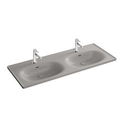Vitra Equal Doppel-M&ouml;belwaschtisch 7244B476-0001 130x52cm, Hahnloch/&Uuml;berlaufschlitz, steingrau matt VC