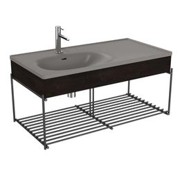 Vitra Equal M&ouml;belwaschtisch-Set 66061 102,5x52cm, M&ouml;belwaschtisch asymmetrisch, steingrau matt, mit Holzblende ulme