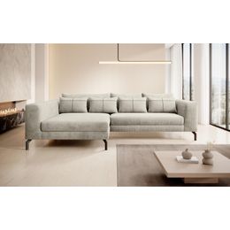 Ecksofa Home Affaire "Cross, mit softem Sitz, L-Form, wendbare Zierkissen, Breite 284 cm", beige (cannoli cream), B:284cm H:82cm T:172cm, 88% PES; 12% Nylon, Sofas, Ecksofa, Couch mit vielen Kissen, stylische Kreuznaht, elegante Metallf&uuml;&szlig;e