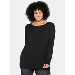 sheego Damen Rundhalspullover "Rundhalspullover", schwarz, Gr. 40, unifarben, 70% Viskose, 17% Leinen, 13% Polyester, Pullover