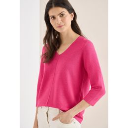 3/4 Arm-Pullover Cecil, Damen, Gr. L (42), beetroot pink, Web, 60% Baumwolle, 40% Viskose, unifarben, comfort fit normal, V-Ausschnitt, Rippb&uuml;ndchen, Pullover, im soften Baumwoll-Mix