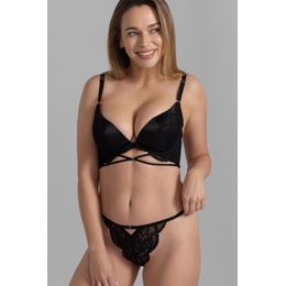Push-up-BH Dorina "Jill (Valentine)", Damen, Gr. 80, Cup A, schwarz, Microtouch, Obermaterial: 52% Polyamid, 40% Polyester, 8% Elasthan, BHs Push-up-BH, mit floraler Spitze, vorgeformte Cups