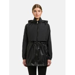 Funktionsmantel Khujo "Izza", Damen, Gr. XS (34), schwarz, Obermaterial 1: 100% Polyester. Obermaterial 2: 100% Nylon. Futter: 100% Nylon, tailliert Po-bedeckend, hoch geschlossener Ausschnitt, &Auml;rmel ohne &Auml;rmelschlitz B&uuml;ndchen mit innenliegendem Gummizug, M&auml;ntel, &Uuml;bergangsmantel mit verstaubarer Kapuze