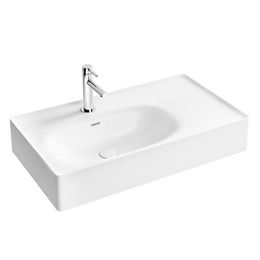 Vitra Equal Aufsatz-Waschtisch 7242B403-0631 80x45cm, Hahnloch/&Uuml;berlaufschlitz, Becken links, Ablage rechts, wei&szlig; hochglanz VC