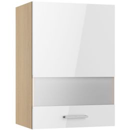 H&auml;ngeschrank KOCHSTATION "KS-Lucy", wei&szlig; (wei&szlig; glanz, eiche hell), B:50cm H:70,4cm T:34,6cm, Schr&auml;nke, H&auml;ngeschrank, Breite 50 cm, mit 1 Segmentglast&uuml;r, 2 Einlegeb&ouml;den, Soft-Close