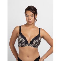 B&uuml;gel-BH Dorina "Origins Print", Damen, Gr. 85, Cup D, schwarz, Spitze, Obermaterial: 62% Polyamid, 21% Elasthan, 17% Polyester, bedruckt, BHs B&uuml;gel-BH, Leo-Muster, Spitze, Doppeltr&auml;ger