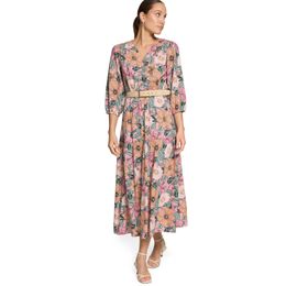 Maxikleid Zero "Damen mit Blumenprint", Damen, Gr. 44, Normalgr&ouml;&szlig;en, ros&eacute;, gr&uuml;n, Obermaterial: 60% Viskose, 40% Baumwolle, A-Linie lang, Kleider Maxikleid, G&uuml;rtel