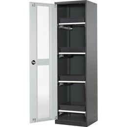 ASECOS Labor-Chemikalienschrank, 1-t&uuml;rig, hoch, 4 Ausz&uuml;ge, mit Sichtfenster, grau