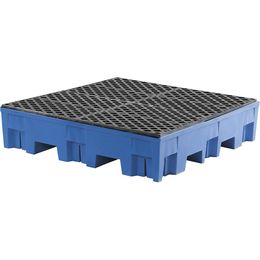 ASECOS PE-Auffangwanne f&uuml;r 4 x 200-l-F&auml;sser, LxB 1235 x 1235 mm, Auffangvolumen 255 l, mit PE-Rost