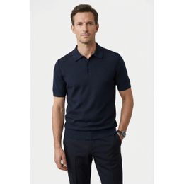 Poloshirt OLYMP "Strick Casual", Herren, Gr. L, marine, Feinstrick, Obermaterial: 84% Baumwolle, 16% Polyamid, meliert, regular fit h&uuml;ftbedeckend, hoch geschlossener Ausschnitt, Rippb&uuml;ndchen, Shirts, mit Knopfleiste, regular fit