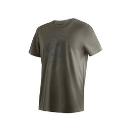 T-Shirt Maier Sports "Dieter Print", Herren, Gr. S, braun (schlamm), 100% Polyester, Rundhals, Shirts T-Shirt, Herren Kurzarmshirt, leichtes Sommer Funktionsshirt, Rundhals, Reg Fit