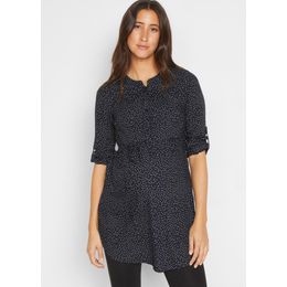 bonprix Damen Umstandskleid, blau, Gr. 50, Obermaterial: 100% Viskose, Kleider, aus Viskose, Loose Fit, mit Knopfleiste, mit abnehmbarem Bindeband