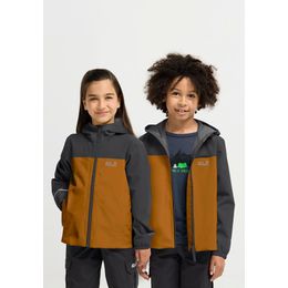 Regenjacke Jack Wolfskin "ADVENTURETRIBE 2L JKT K", Kinder, Gr. 140, autumn leave, Obermaterial: 100% Polyester. Futter: 100% Polyester, normal, Jacken Regenjacke, Wasserdicht, atmungsaktiv, &Uuml;bergangsjacke