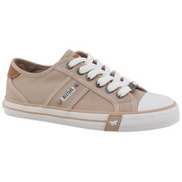 Sneaker Mustang Shoes "Winona", Damen, Gr. 37, hellbeige, Baumwolle, Schuhe Sneaker, Freizeitschuh, Halbschuh, Schn&uuml;rschuh mit seitlichem Logoschriftzug