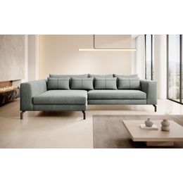 Ecksofa Home Affaire "Cross, mit softem Sitz, L-Form, wendbare Zierkissen, Breite 284 cm", grau (schiefergrau), B:284cm H:82cm T:172cm, 100% Polyester, Sofas, Ecksofa, Couch mit vielen Kissen, stylische Kreuznaht, elegante Metallf&uuml;&szlig;e