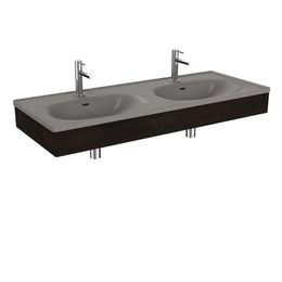 Vitra Equal Doppelm&ouml;belwaschtisch-Set 66063 130x52cm, mit M&ouml;belwaschtisch asymmetrisch, steingrau matt, mit Holzblende ulme