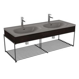 Vitra Equal Doppelm&ouml;belwaschtisch-Set 66067 132,5x52cm, M&ouml;belwaschtisch asymmetrisch, steingrau matt, mit Holzblende ulme