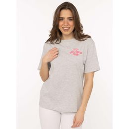 T-Shirt Zwillingsherz "Feel Good Club", Damen, Gr. L/XL, light gray melange, Sweatware, Obermaterial: 100% Baumwolle, bestickt, unifarben, klassisch h&uuml;ftbedeckend, Rundhals, Shirts T-Shirt, Rundhals, einfarbig, kleine Stickerei vorne