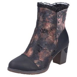Rieker Damen Stiefelette, Gr. 38schwarz, antik, Lederimitat, Textil, Antik-Look, Glanzfaden, Schuhe, Trachtenstiefelette, Festtagsstiefelette,