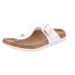 Zehentrenner Rohde "Rodigo-D", Damen, Gr. 42, wei&szlig;, Leder, unifarben, Schuhe Zehentrenner, Keilabsatz, Sommerschuh, Schlappen, Hausschuh mit Schnallenverschluss