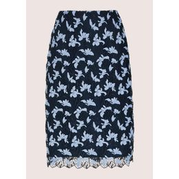 Madeleine Mode Bleistiftrock MADELEINE "Spitzenrock Midirock mit floralen Akzenten", Damen, Gr. 38, blau (marine, gletscherblau), Obermaterial: 100% Polyester PES., Modern, schmal, R&ouml;cke Bleistiftrock, Gehschlitz