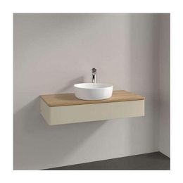 Villeroy & Boch Villeroy und Boch Antao Waschtisch-Unterschrank L09011HJ mit Beleuchtung, 1 Auszug, 1000 x 190 x 500 mm, Front ohne Struktur, Silk Grey Matt Lacquer / Honey Oak