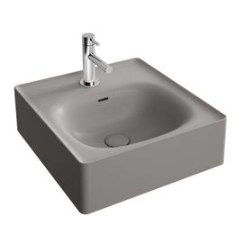 Vitra Equal Handwaschbecken 7240B476-0001 43x45cm, mit Hahnloch mittig/&Uuml;berlaufschlitz, steingrau matt VC