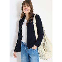 Sweatjacke Cecil, Damen, Gr. XXL (46), universal blau, Sweatware, Obermaterial: 80% Baumwolle, 15% Polyester, 5% Elasthan, unifarben, regular fit normal, ohne Ausschnitt, B&uuml;ndchen, Sweatjacken Sweatjacke, mit Kapuze
