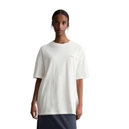 Marc O'Polo T-Shirt MARC O'POLO DENIM, Damen, Gr. L, silky wei&szlig;, Jersey, Obermaterial: 100% Baumwolle, oversize normal, Rundhals, Shirts T-Shirt, oversized aus Heavy Jersey, gro&szlig;er R&uuml;ckenprint