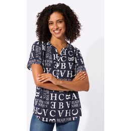 Druckbluse Casual Looks, Damen, Gr. 46, marine, ecru, bedruckt, 100% Viskose, gemustert, mehrfarbig, Rundhals, Blusen Druckbluse