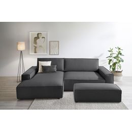 Polsterecke Home Affaire "SHERWOOD XXL tief, L-Form, Schlaffunktion, Bigsofa, Cord, Leinenoptik", grau (anthrazit), B:284cm H:90cm T:135cm, 100% Polyester, Sofas, stellbar zum Schlafsofa (Krokodilverbinder), Cord, Leinenoptik