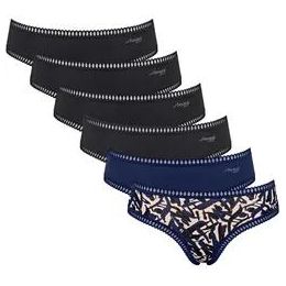 Slip Sloggi "Slip GO Crush Hipster C6P 6er Pack", Damen, Gr. M, bunt (schwarz, blau, schwarz), Obermaterial: 95% Baumwolle CO. 5% Elasthan EL., Unterhosen Slip