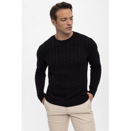 Rundhalspullover FELIX HARDY "Pullover mit Rundhalsausschnitt aus Kabelstrick", Herren, Gr. XL, schwarz, 100% Baumwolle, Pullover Rundhalspullover