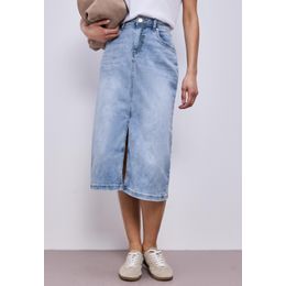 Jeansrock Street One, Damen, Gr. 38, light blau wash, Jeans, 63% Baumwolle, 25% Polyester, 10% Viskose, 2% Elasthan, unifarben, comfort fit knielang, R&ouml;cke Jeansrock, High Waist