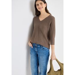 3/4 Arm-Pullover Cecil, Damen, Gr. XXL (46), braun (coffee taupe), Web, 60% Baumwolle, 40% Viskose, unifarben, comfort fit normal, V-Ausschnitt, Rippb&uuml;ndchen, Pullover, im soften Baumwoll-Mix