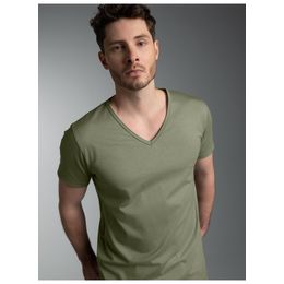 T-Shirt TRIGEMA "TRIGEMA V-Shirt Slim Fit", Herren, Gr. S, salbei, Single Jersey, 100% Baumwolle, Basic, lang, V-Ausschnitt, Shirts T-Shirt