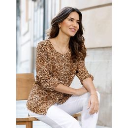Schlupfbluse Classic Basics, Damen, Gr. 48, cognac, schwarz, bedruckt, 100% Polyester, gemustert, mehrfarbig, Rundhals, Blusen Schlupfbluse