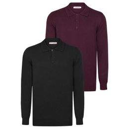 Polokragenpullover FELIX HARDY "Pullover mit Polo-Kragen 2er-Pack", Herren, Gr. L, schwarz, bordeaux, 100% Baumwolle, Pullover
