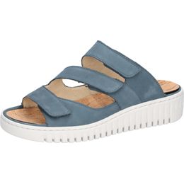 Waldl&auml;ufer Pantolette WALDL&Auml;UFER "H-WILLOW", Damen, Gr. 4,5 (37,5), jeansblau, Nubukleder, unifarben, Basic, Schuhe Pantolette, Sommerschuh, Hausschuh, Keilabsatz, mit Korkfu&szlig;bett, H-Weite