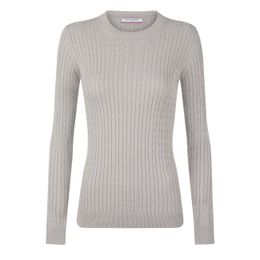 Rundhalspullover FELIX HARDY "Zopfmuster Pullover mit Rundhals", Damen, Gr. M, grau, 100% Baumwolle, Pullover Rundhalspullover