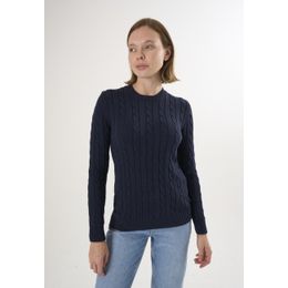 V-Ausschnitt-Pullover FELIX HARDY "Kabelstrick-Pullover mit V-Ausschnitt", Damen, Gr. L, navy, 100% Baumwolle, Pullover
