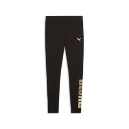 Leggings Puma "ESS LOGO LAB METALLIC LEGGINGS", Damen, Gr. XS, N-Gr, Puma schwarz, Jersey, Obermaterial: 95% Baumwolle, 5% Elasthan, bedruckt, schmal normal, Hosen Leggings, aus Baumwollmischung, sportlicher Stil, schmale Passform