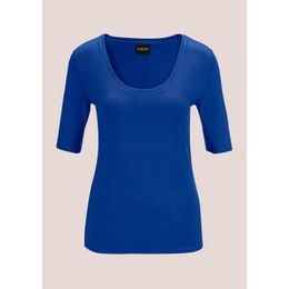 Madeleine Mode Kurzarmshirt MADELEINE "Shirt Sommerliches Basicshirt mit Rundhalsausschnitt", Damen, Gr. 42, blau (royalblau), Obermaterial: 95% Viskose CV. 5% Elasthan EL., Modern, normal, U-Boot-Ausschnitt, Shirts